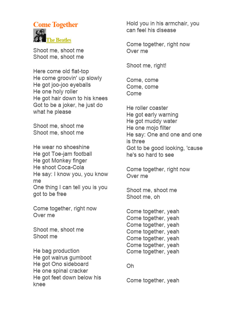 Beatles' "Come Together" Lyrics | PDF