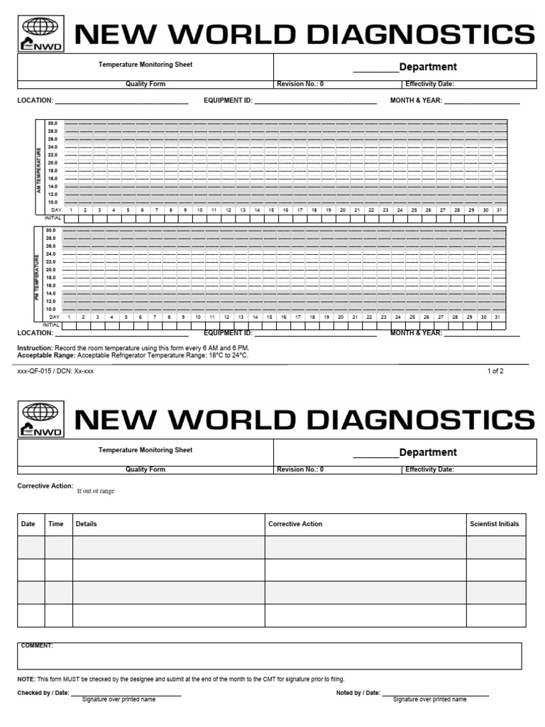 Temperature Monitoring Sheet - Sample Template | PDF