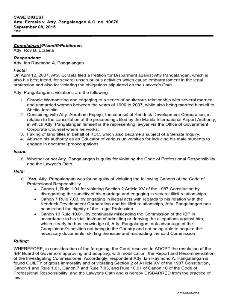 Atty. Ecraela v. Atty Pangalangan | PDF