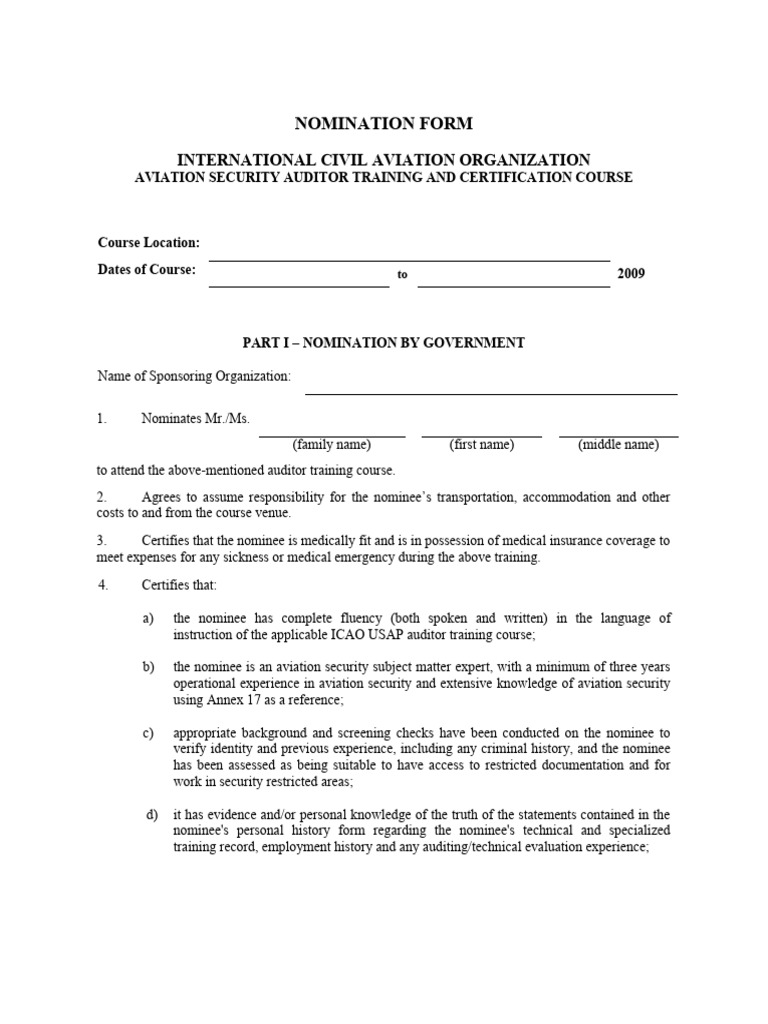 Nomination Form | PDF | Audit | Airport Security