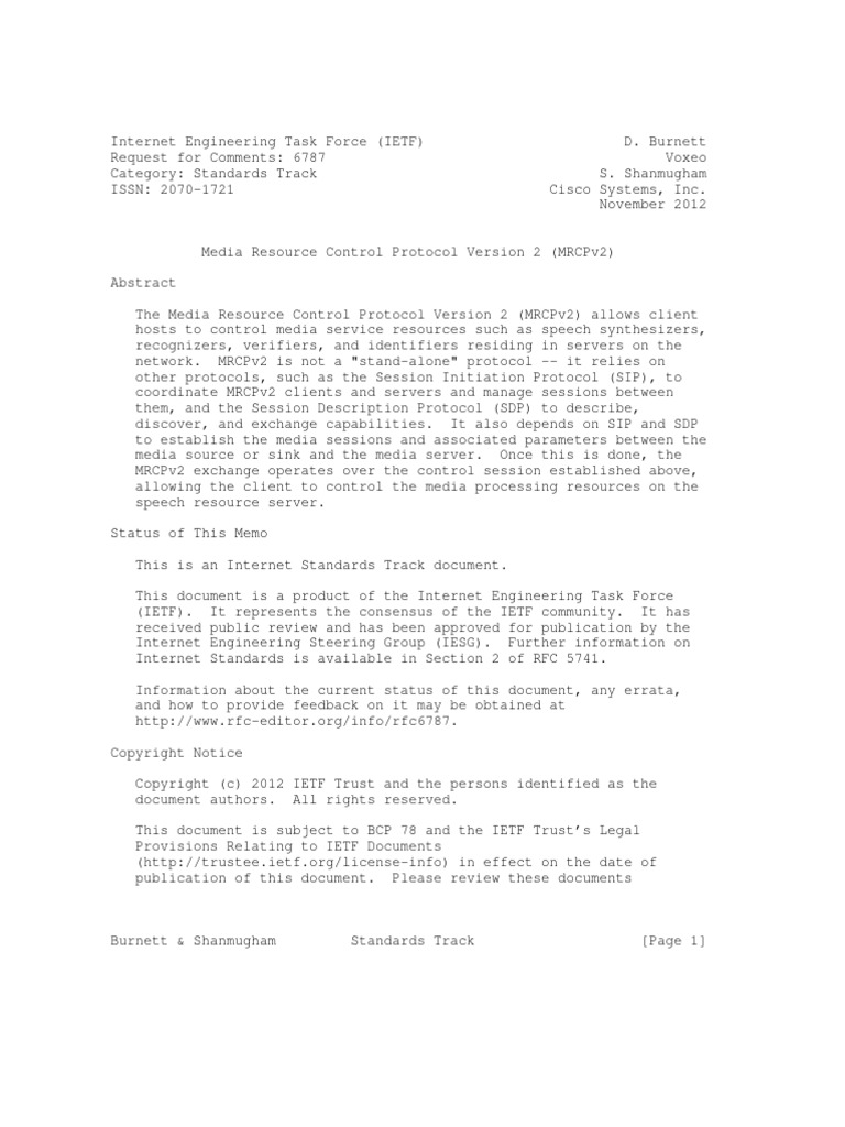 RFC 6787 | PDF | Session Initiation Protocol | Port (Computer Networking)