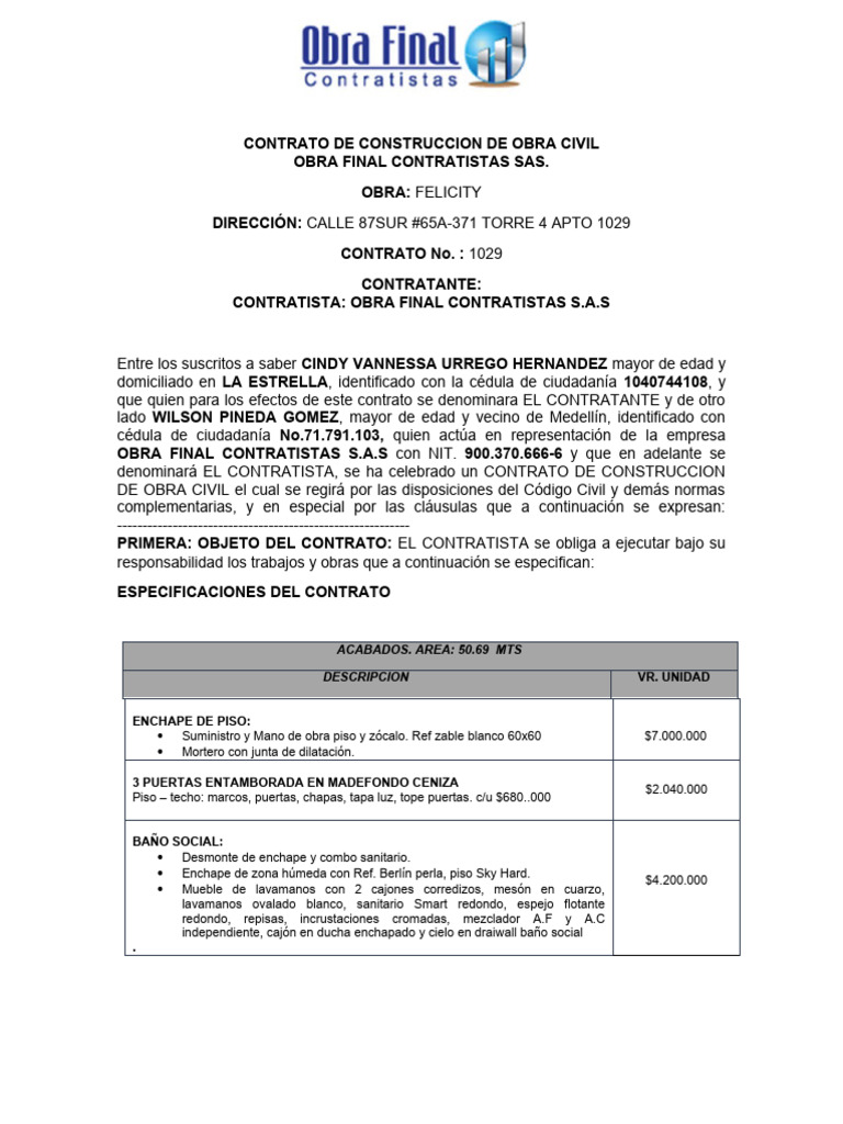 Contrato de Construccion Felicity | PDF | Contratista general | Daños y perjuicios