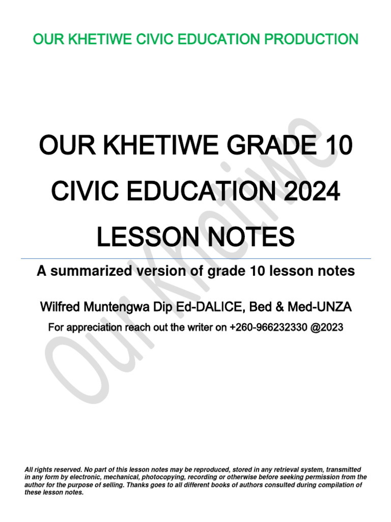 Our Khetiwe Grade 10 Civic Education 2024 | PDF | Constitution | Governance