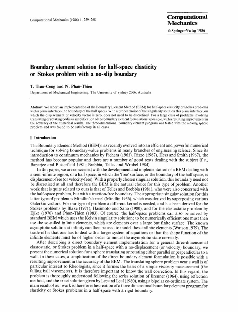 Tran-Cong - Phan-Thien - 1986 - Boundary Element Solution For Half ... Tran-Cong - Phan-Thien - 1986 - Boundary Element Solution For Half ...