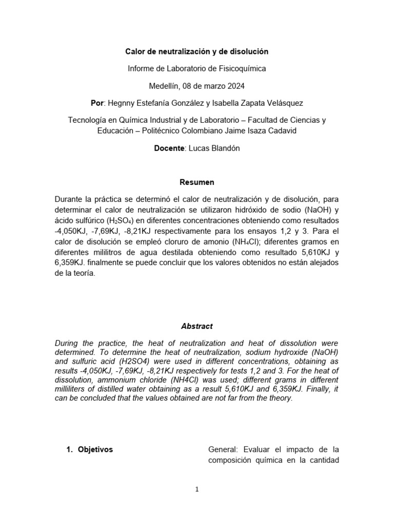 Informe #3. Fisicoquimica Isa y Estefa | PDF | Calor | Hidróxido de sodio
