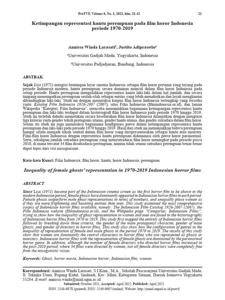 Ketimpangan Representasi Hantu Perempuan Pada Film Horor Indonesia - Justito _ Annisa | PDF
