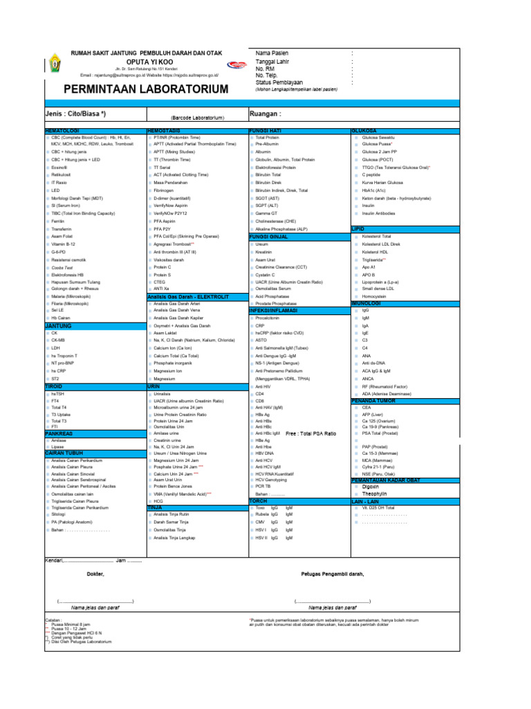 Blanko Pemeriksaan Laboratorium | PDF | Lipoprotein | Medical Specialties