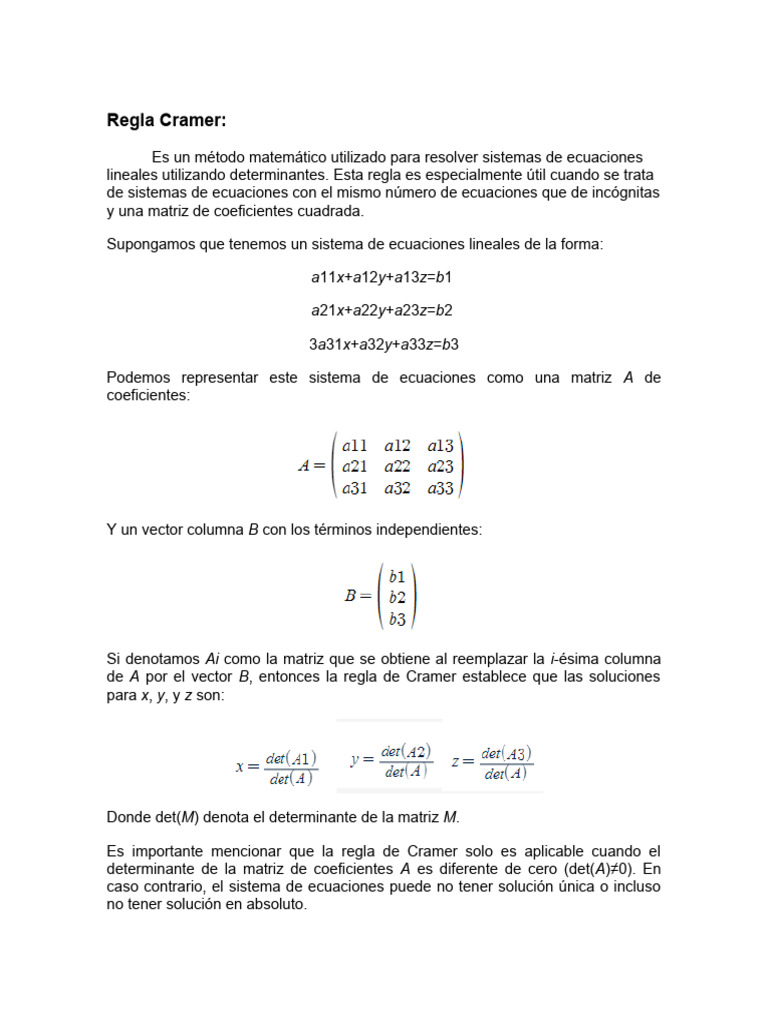 Regla de Cramer y Método LU | PDF