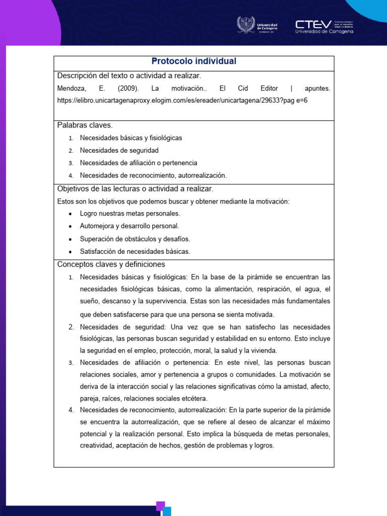 PROTOCOLO INDIVIDUAL (3) | PDF | Motivación | Motivacional