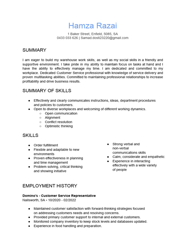 Hamza Resume - WA | PDF | Warehouse | Communication