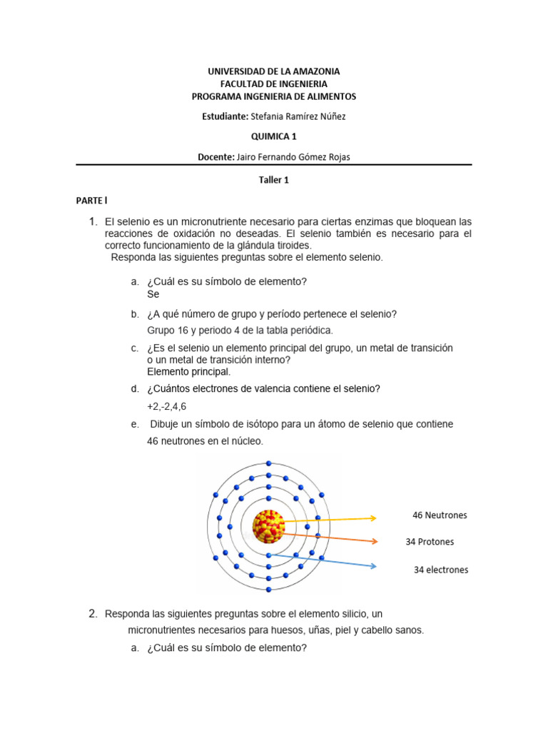 Taller 1 - Quimica 1, Stefania Ramirez | Descargar gratis PDF | Elementos químicos | Isótopo