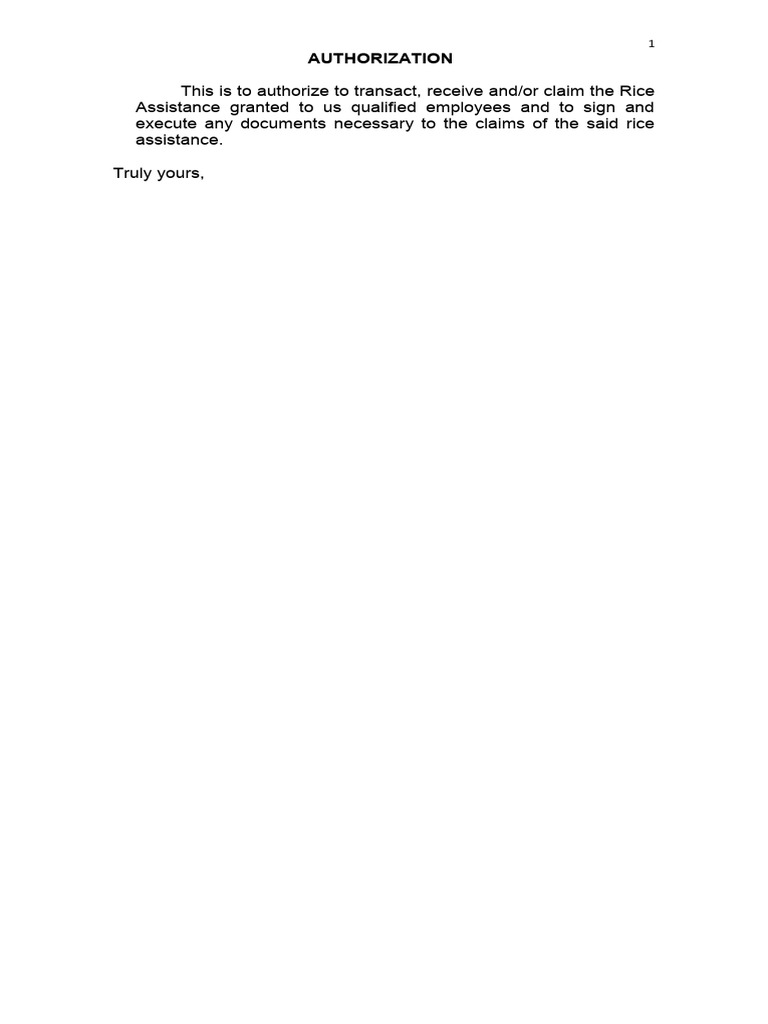 Rice Assistance Authorization Letter | PDF | Law