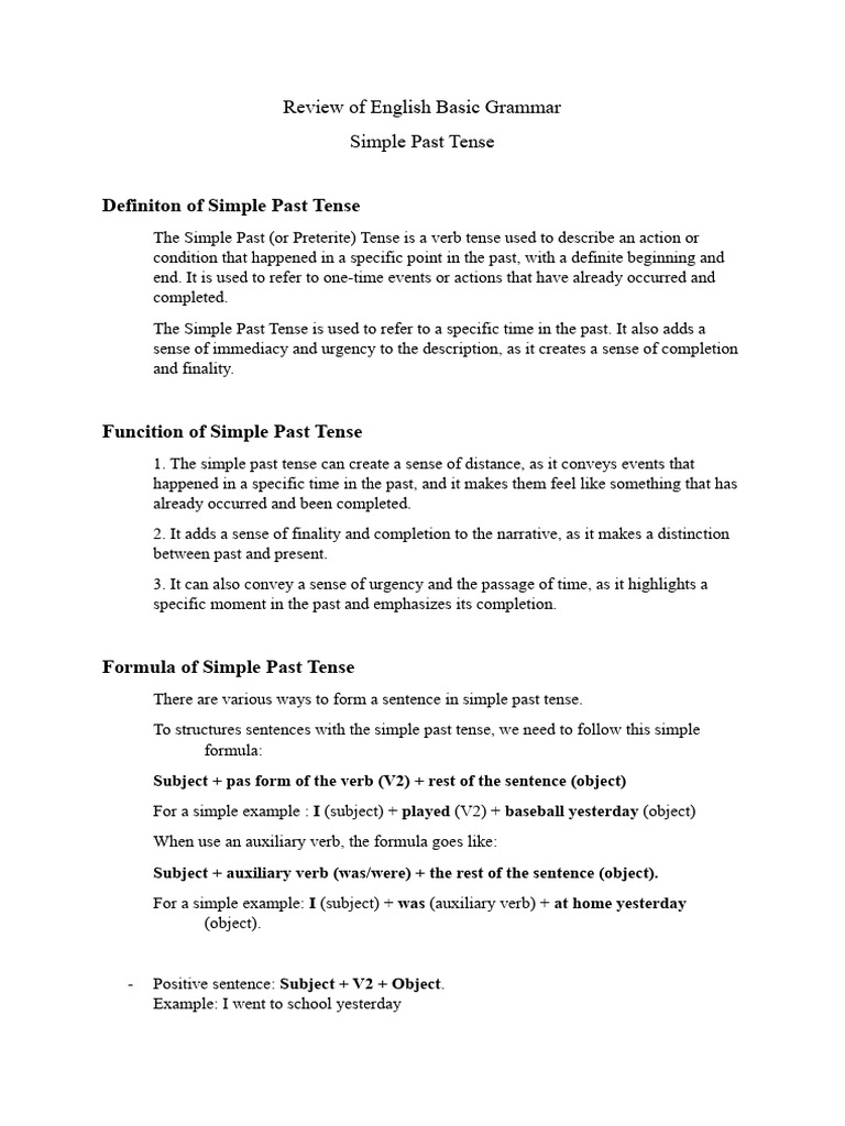 Review of English Basic Grammar - Simple Past Tense | Download Free PDF ...