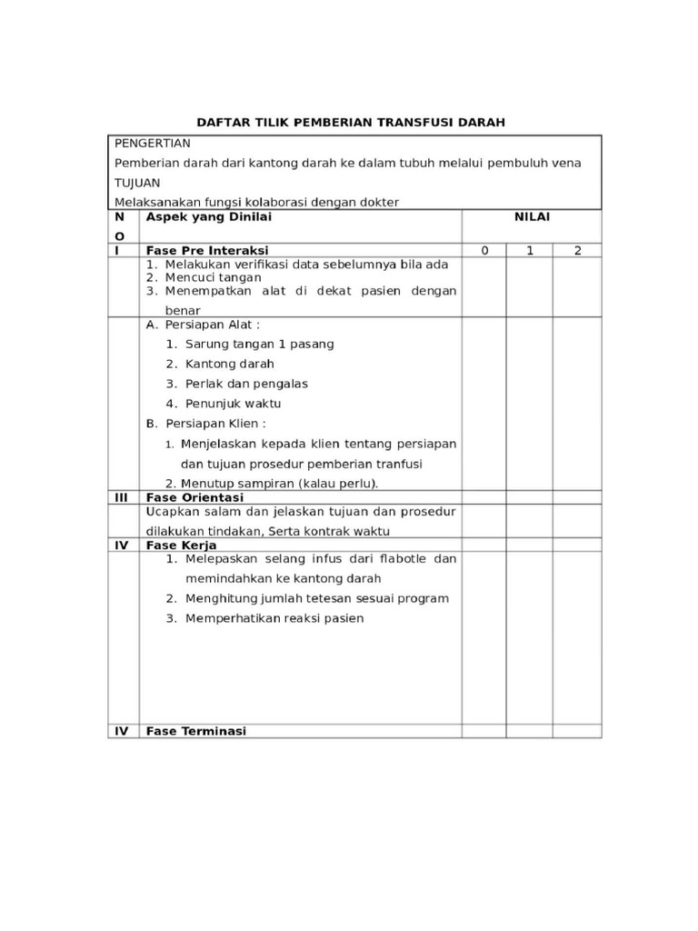 Daftar Tilik Transfusi Darah | PDF