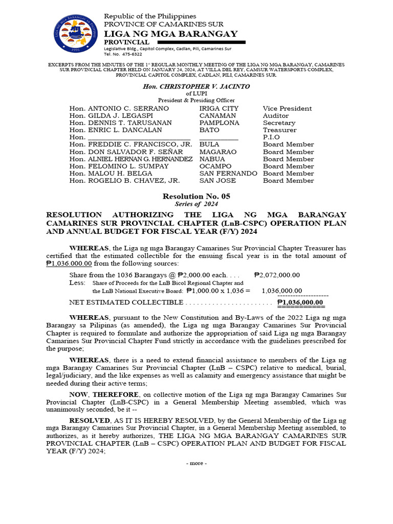 CamSur Barangay Budget 2024 | PDF | Government