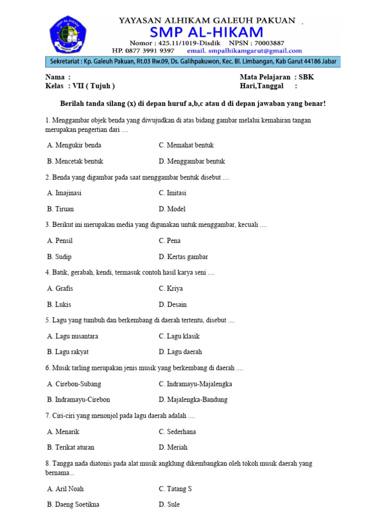 PENILAIAN TENGAH SEMESTER SBK | PDF