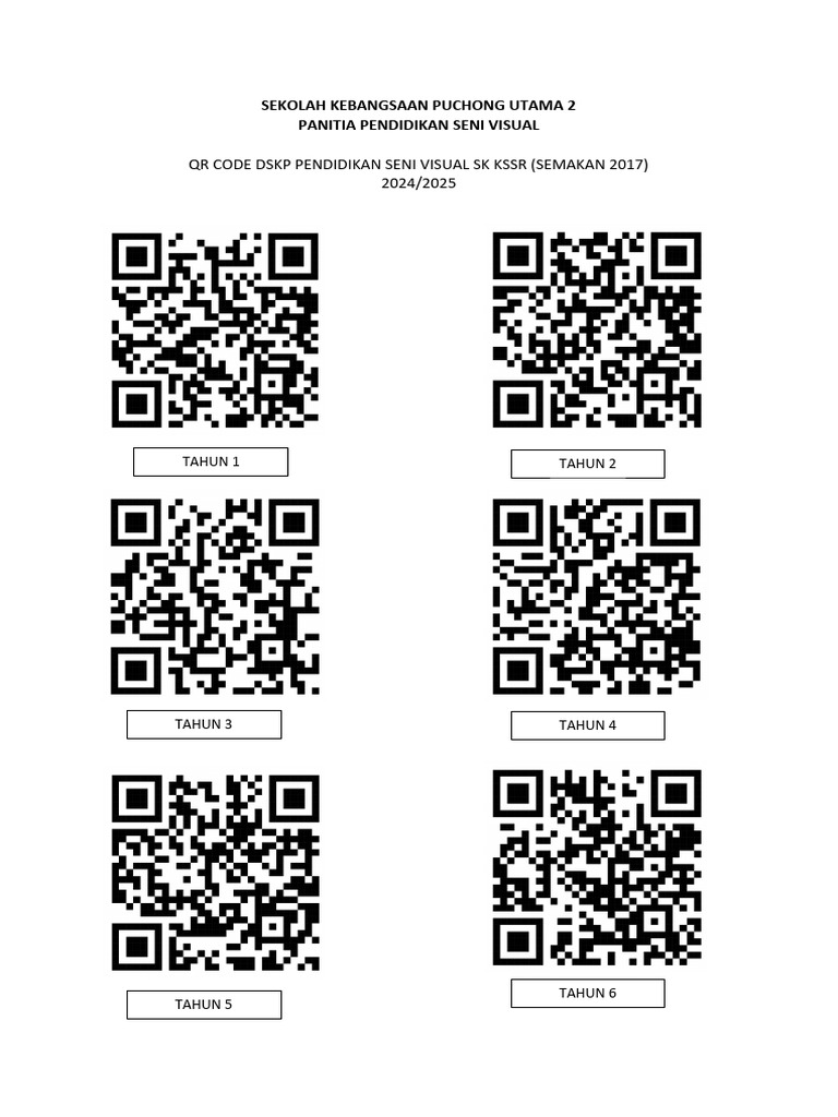 QR Code DSKP PSV THN 1-6 | PDF