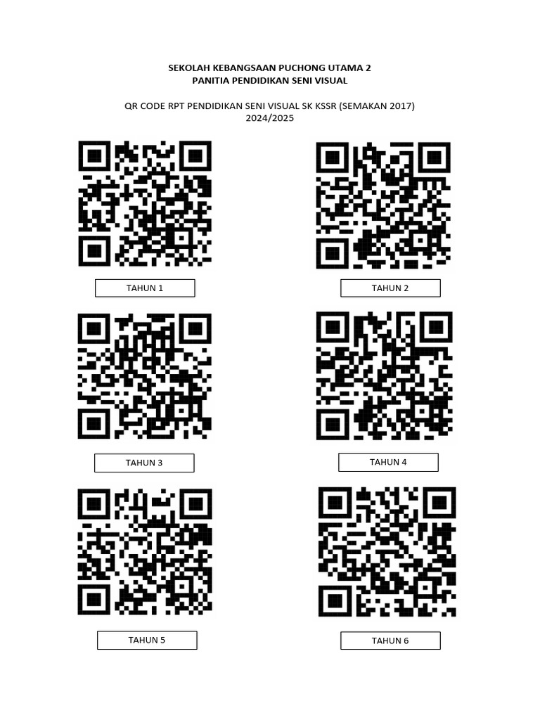 QR Code RPT PSV THN 1-6 | PDF