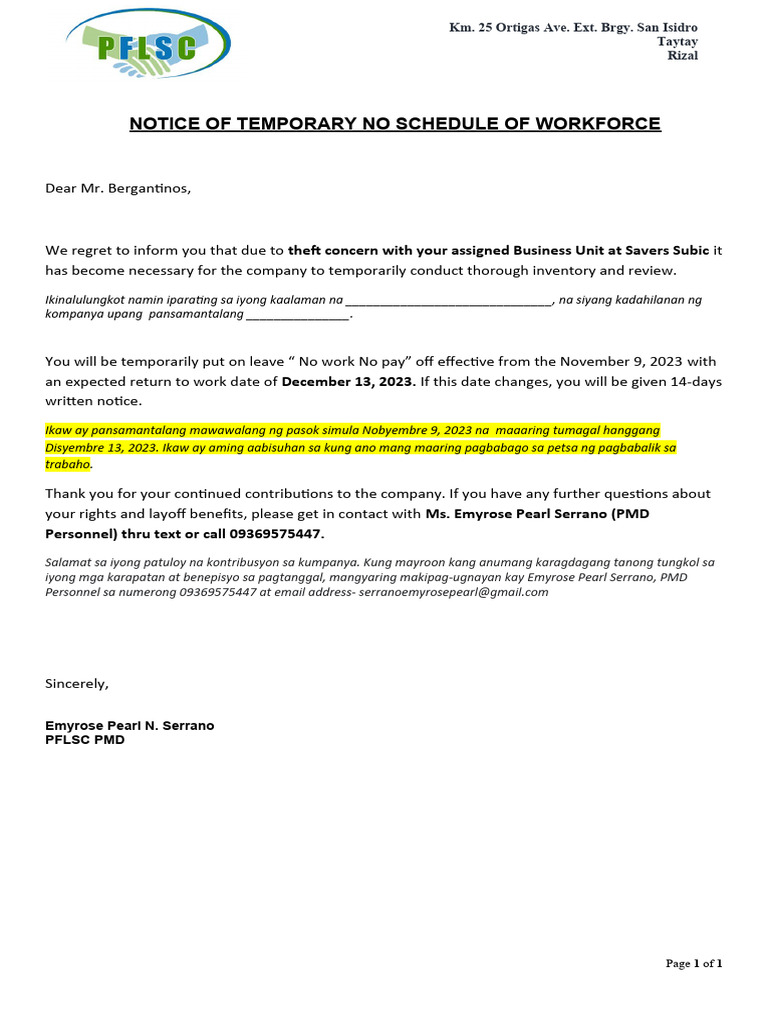 Notice For Floating Employees - 1 | PDF