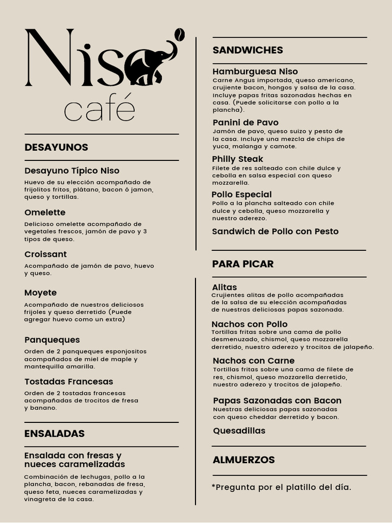 Niso Cafe Menu | PDF | Alimentos | Cocina