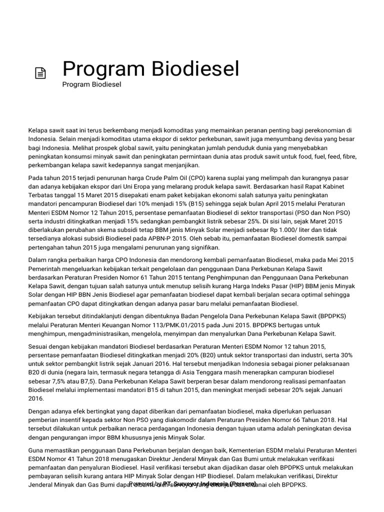 Program Biodiesel | PDF