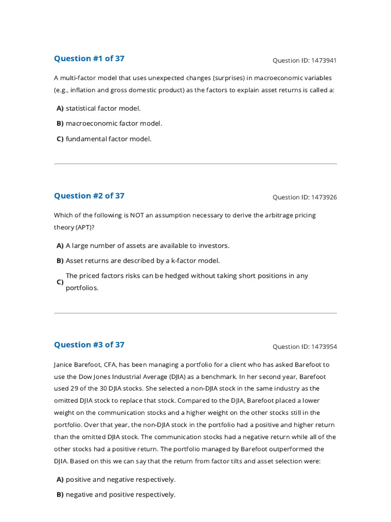 Reading 36 Using Multifactor Models | PDF | Financial Risk | Business