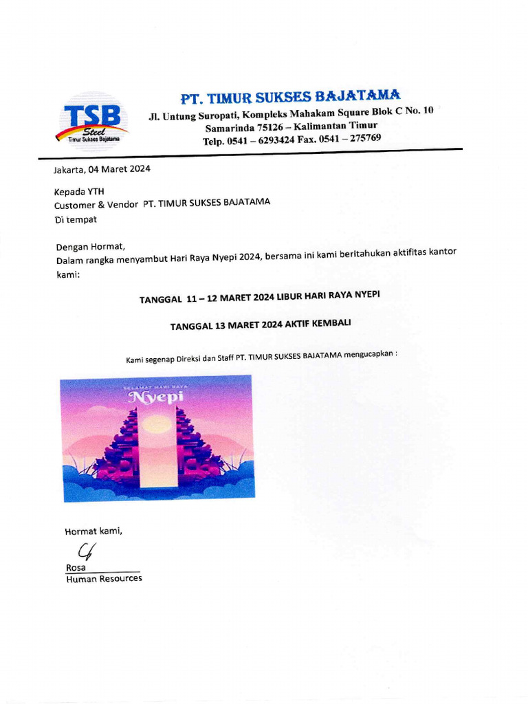 Info Libur Nyepi 2024 TSB | PDF