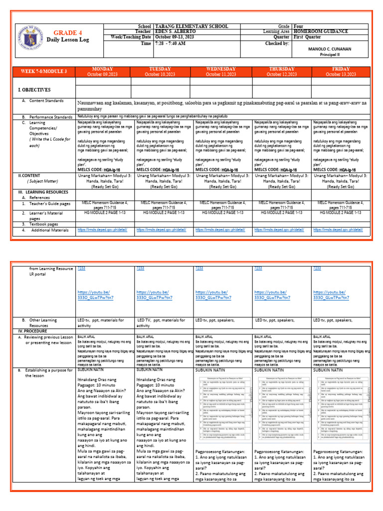 Grade 4 DLL HOMEROOM GUIDANCE MODULE1 Quarter 1 Week 7 8 EMILY O ...