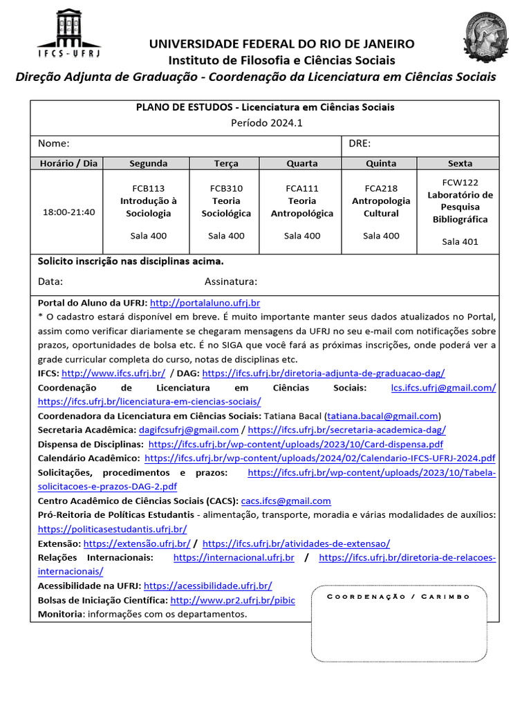 Plano Estudos LCS 2024 1 | PDF