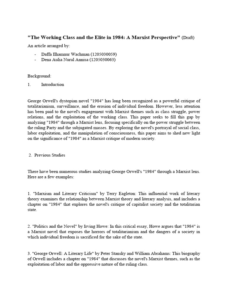 Daffa & Dena The Working Class and the Elite in 1984 | PDF | Marxism ...