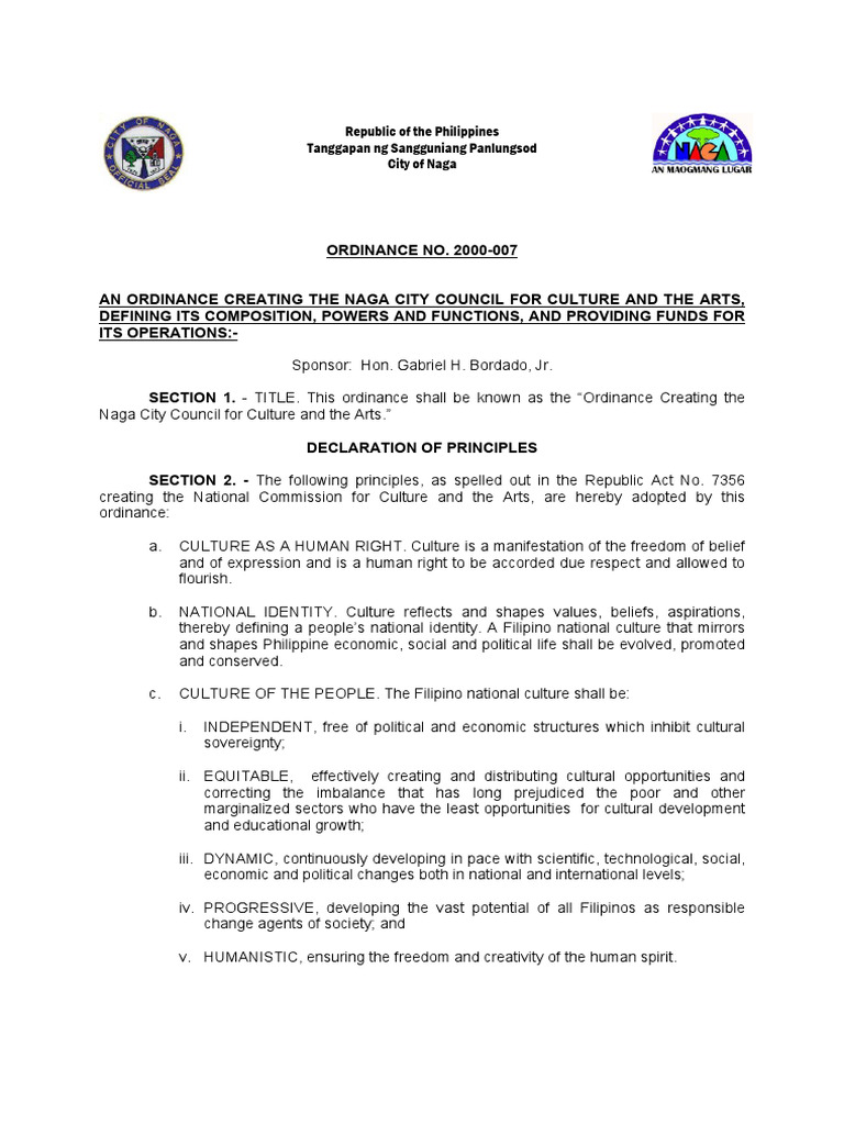 Ordinance Creating the Naga City Council for Culture and the Arts | PDF ...
