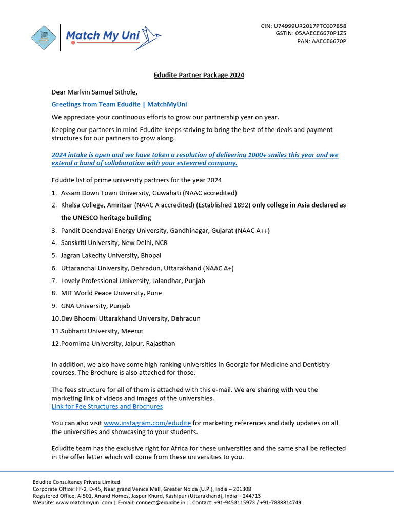 Edudite 2024 - Student Agent Contract - Marlvin Samuel Sithole | PDF ...