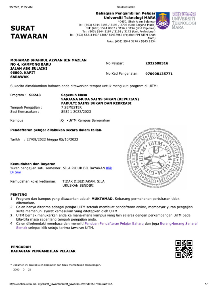Surat Tawaran Ipt | PDF