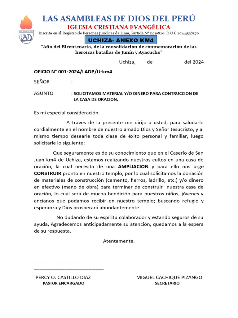 Oficio de apoyo km4 | PDF