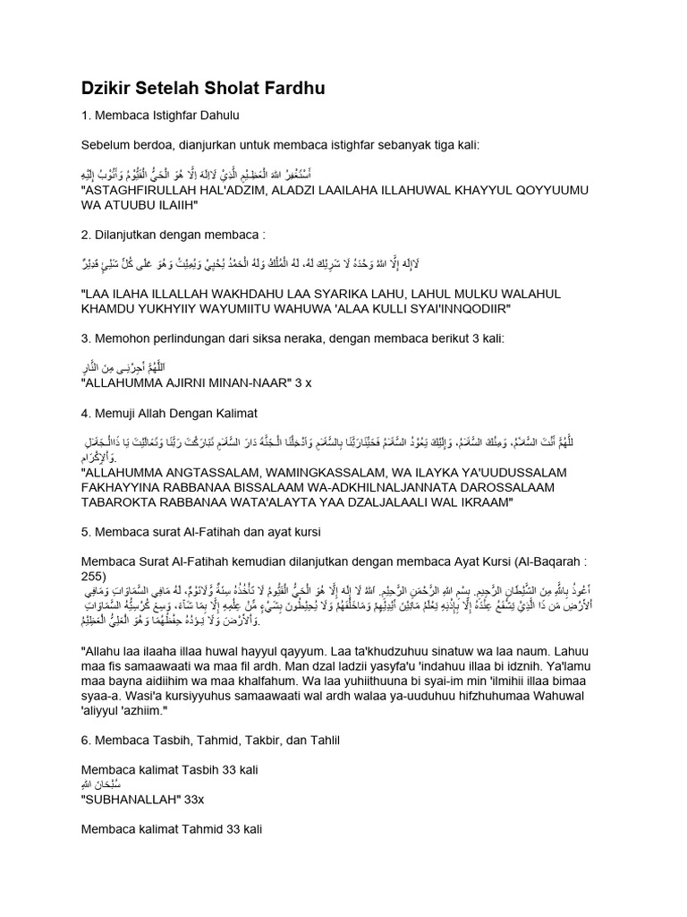 Dzikir dan Doa Setelah Sholat Fardhu | PDF | Monotheistic Religions | Arabs