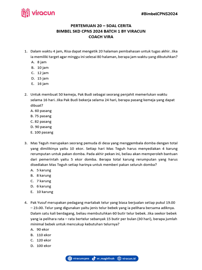 Live Soal Cerita - SKD B1 Viracun | PDF