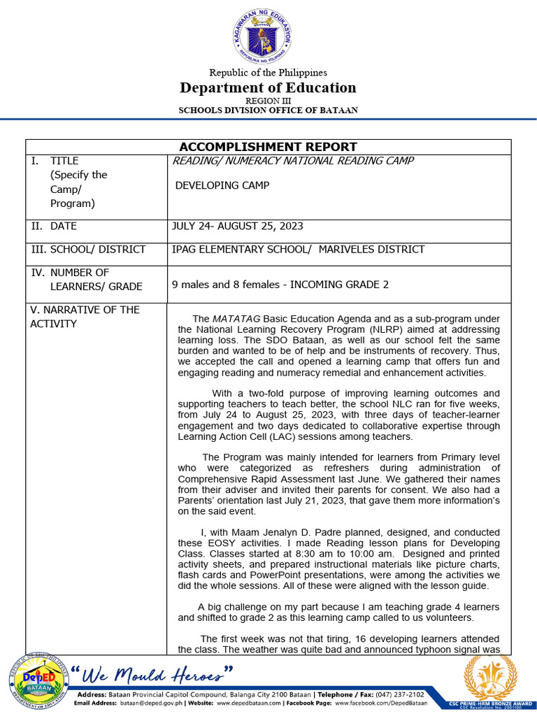 Accomplishment Report Template | PDF