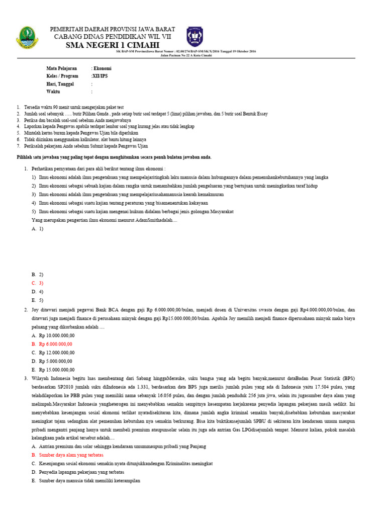 Format Penulisan Soal Psas. PG | PDF