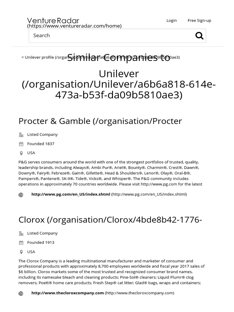 Similar companies to Unilever _ VentureRadar | PDF