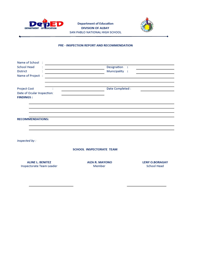 San Pablo National High School Inspection Report | PDF