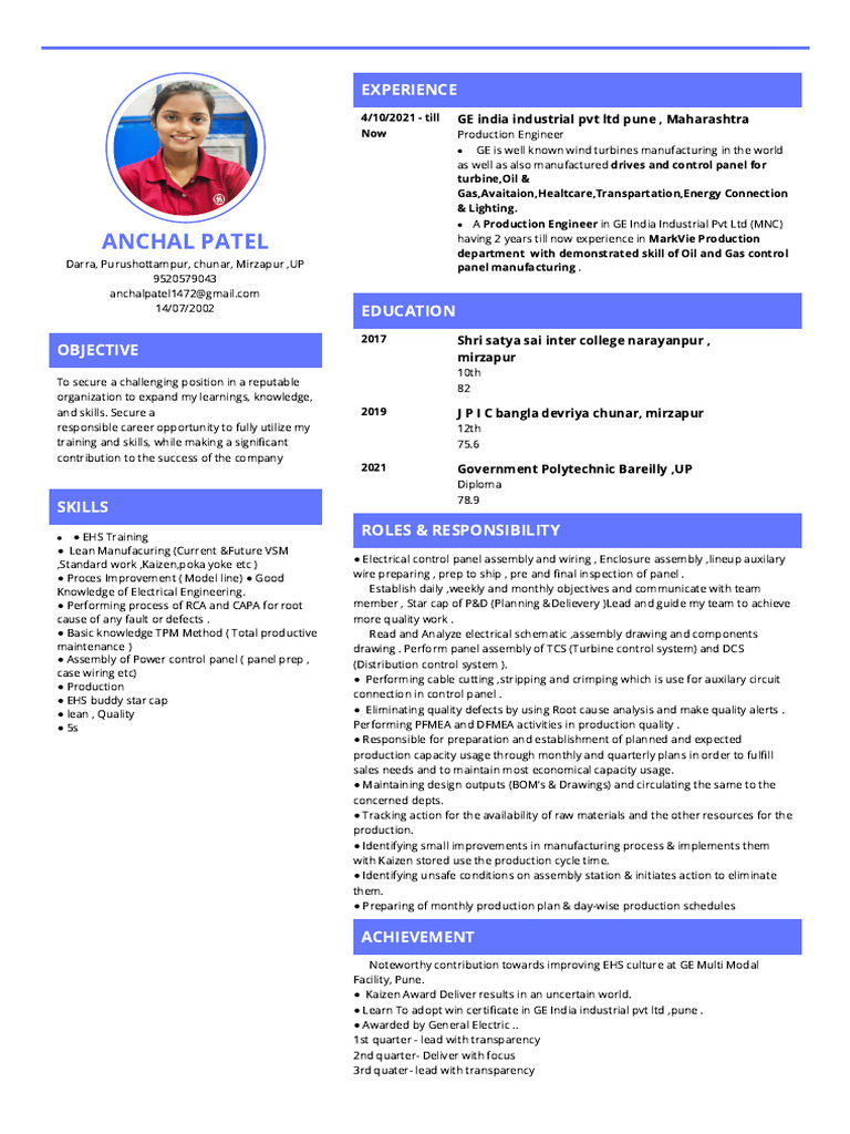 Resume 14 01 2024 09 42 10 PM | PDF | General Electric | Engineering