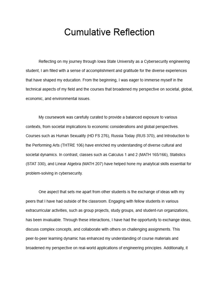Cumulative Reflection | PDF | Learning | Internship