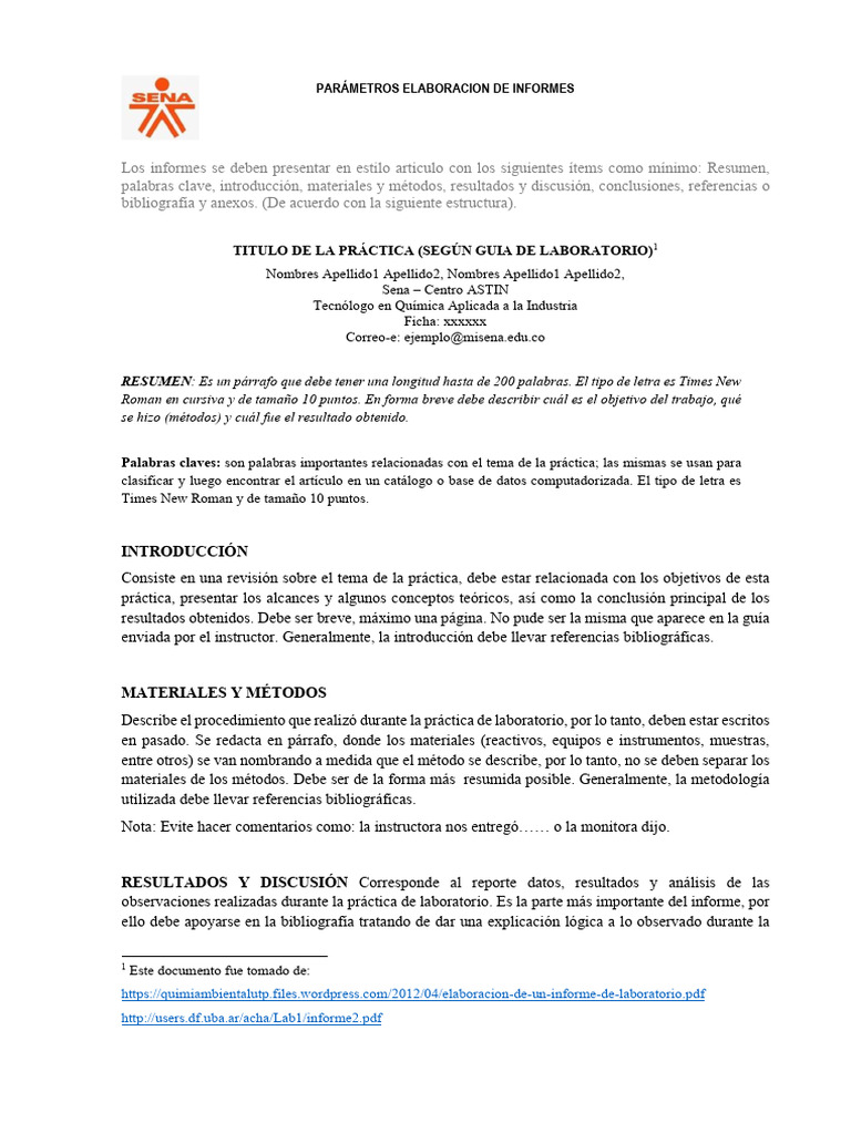 Parametros Presentación de Informes | PDF | Laboratorios | Experimentar