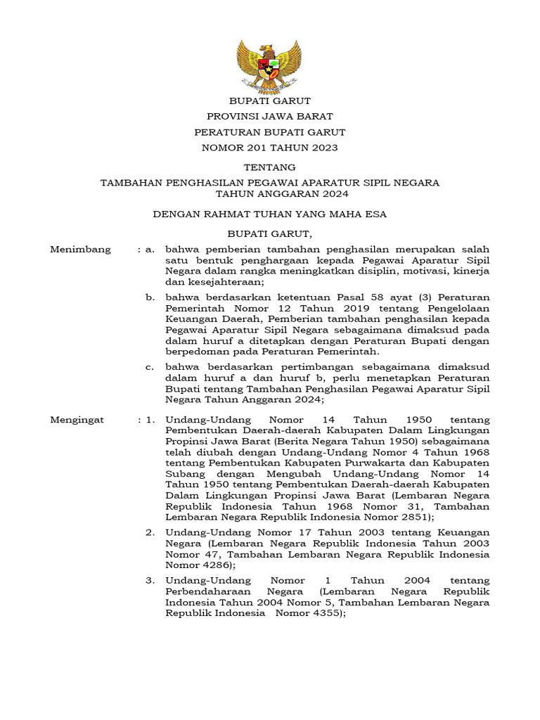 Perbup No 201 TH 2023 TTG TPP Asn 2024 | PDF