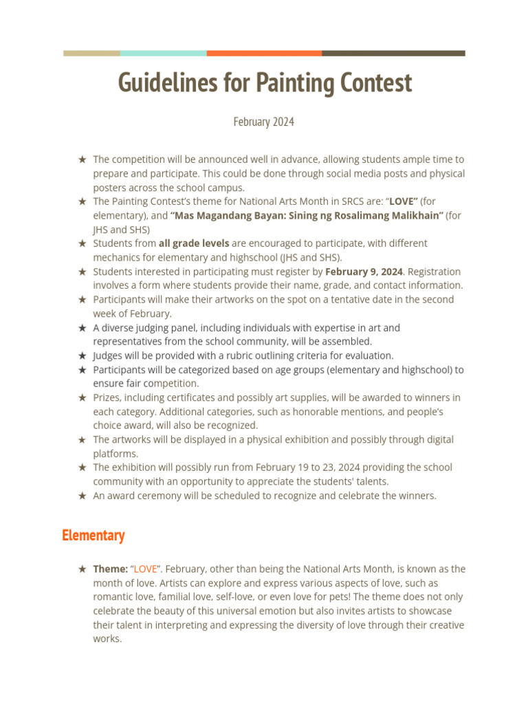 Guidelines For Painting Contest | PDF | Creativity