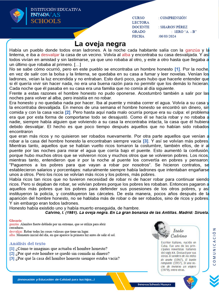 Ficha de Comprension Lectora | PDF