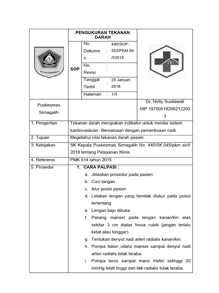SOP Pengukuran Tekanan Darah | PDF