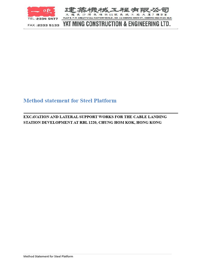 Method Statement For Steel Platform | PDF