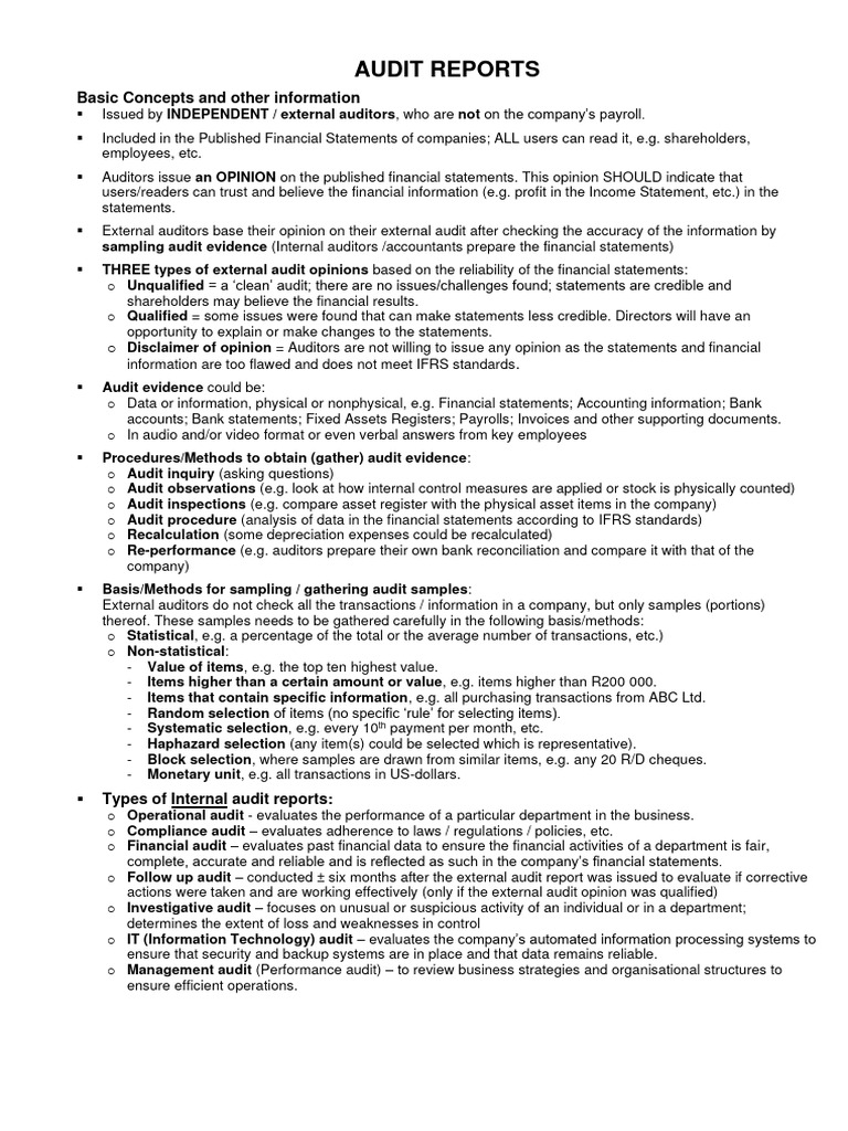 Gr 12 Notes on Audit Reports Eng Afr | PDF | Audit | Auditor's Report
