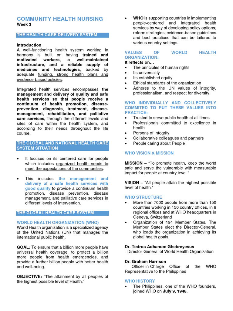 Community Health Nursing (Lec) - Week 3 - 5 | PDF